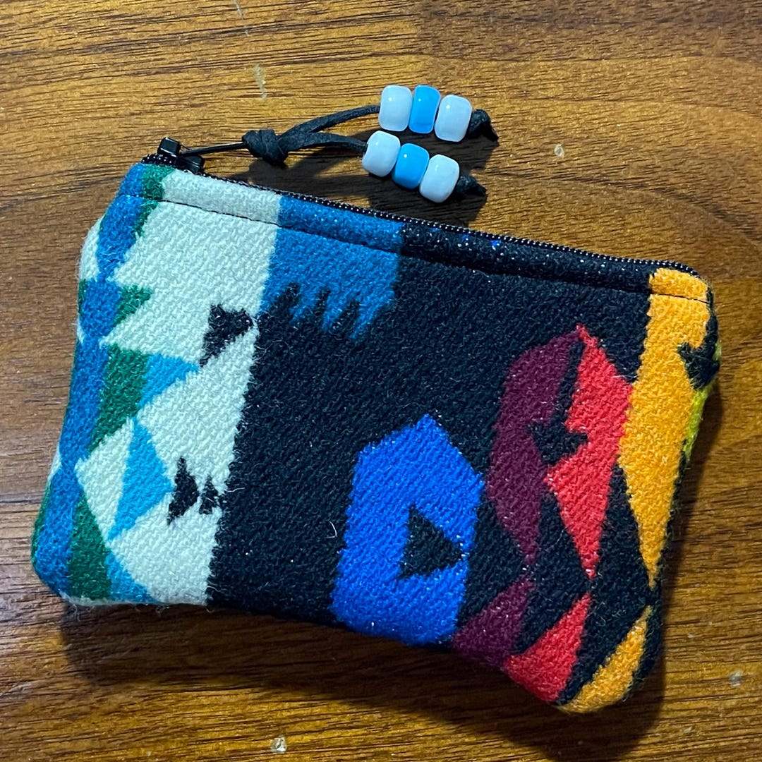 Wool Coin Purse / Gift Card Holder / Zippered Pouch XL Black Tuscon (B ...