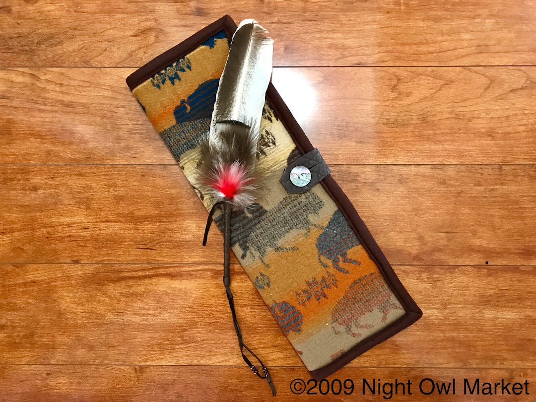 Feather Holder / Feather Case Wool Running Buffalo - Brown Southwestern ...
