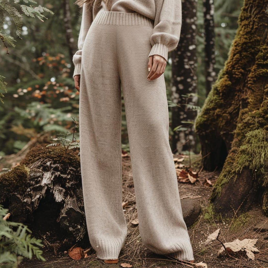 Wide-leg Merino Wool Lounge Pants: High Waist Knitwear - Etsy