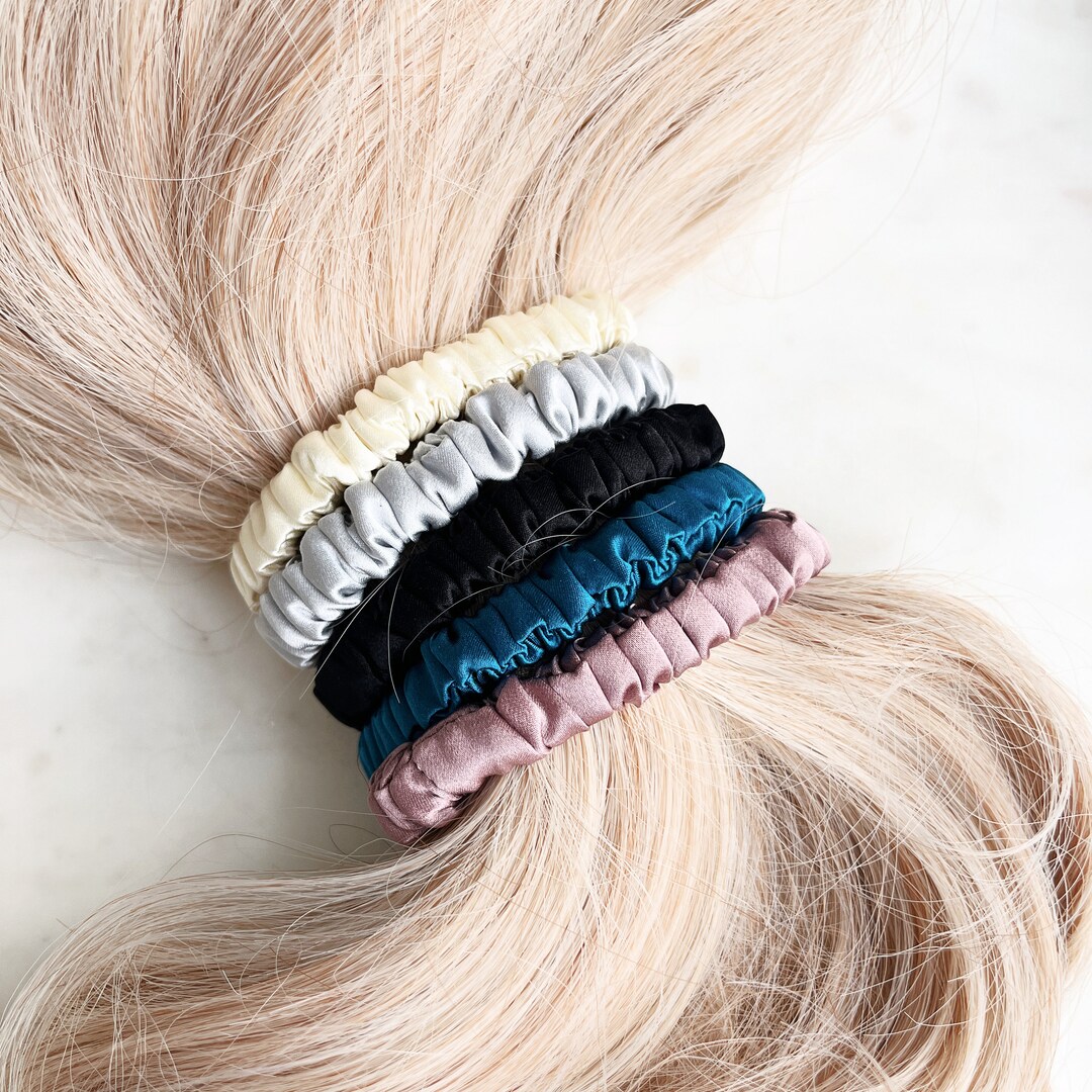 5 Silk Scrunchies | Skinny Silk Hair Ties | Ponytail Scrunchies | Silk ...