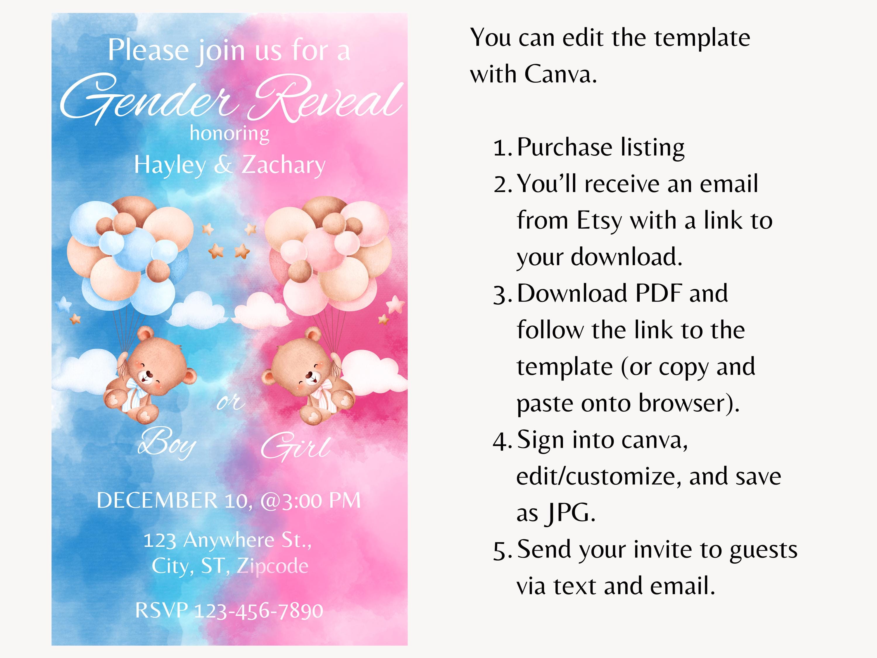 Digital Gender Reveal Invitation, Digital Gender Reveal, Digital Gender ...