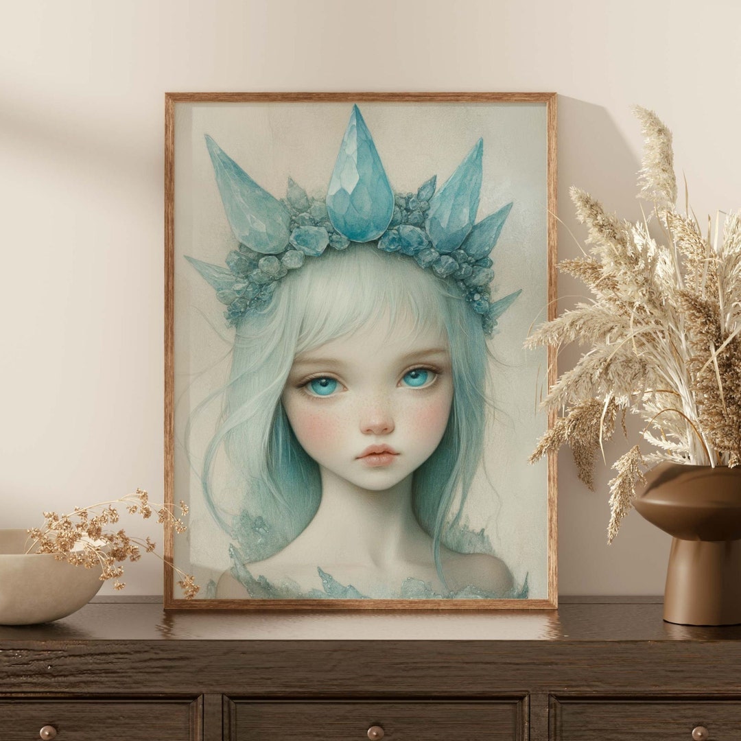 Pisces Girl Art, Aquamarine Crystals, Celestial Portrait, Gothic Home ...