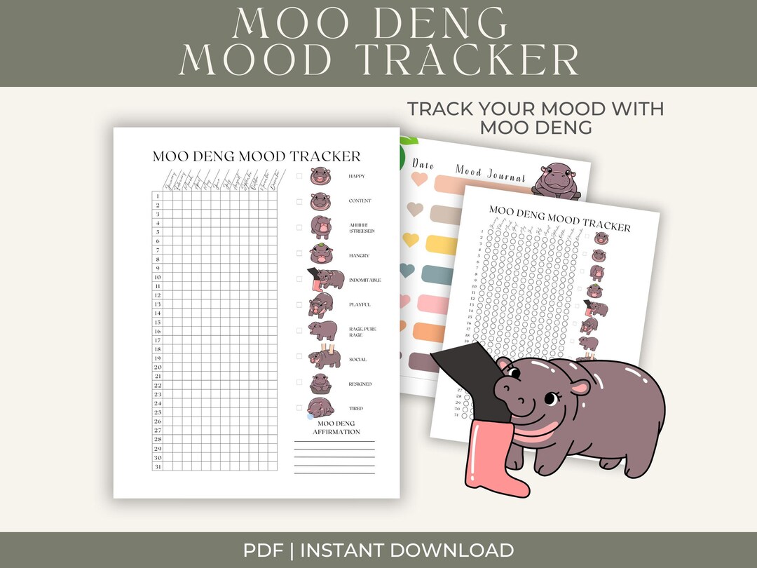 Moo Deng Mood Tracker Printable | Mood Journal & Notes Pages | Baby ...