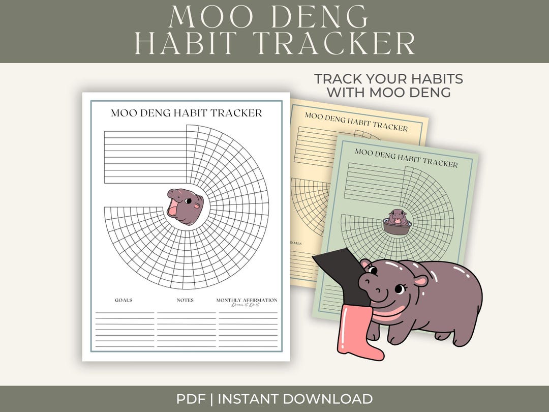 Moo Deng Habit Tracker Printable | Monthly Affirmation, Goals, & Notes ...