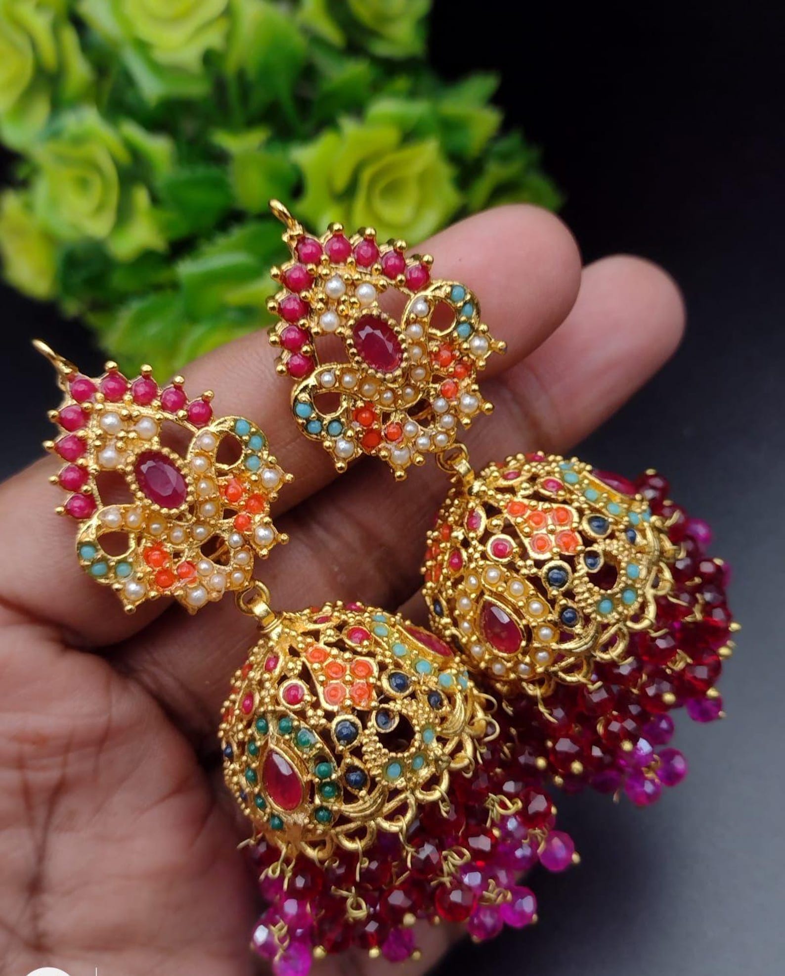 Earings / Nauratan Jhumka Earrings Available in 6 Colors / Pakistani ...