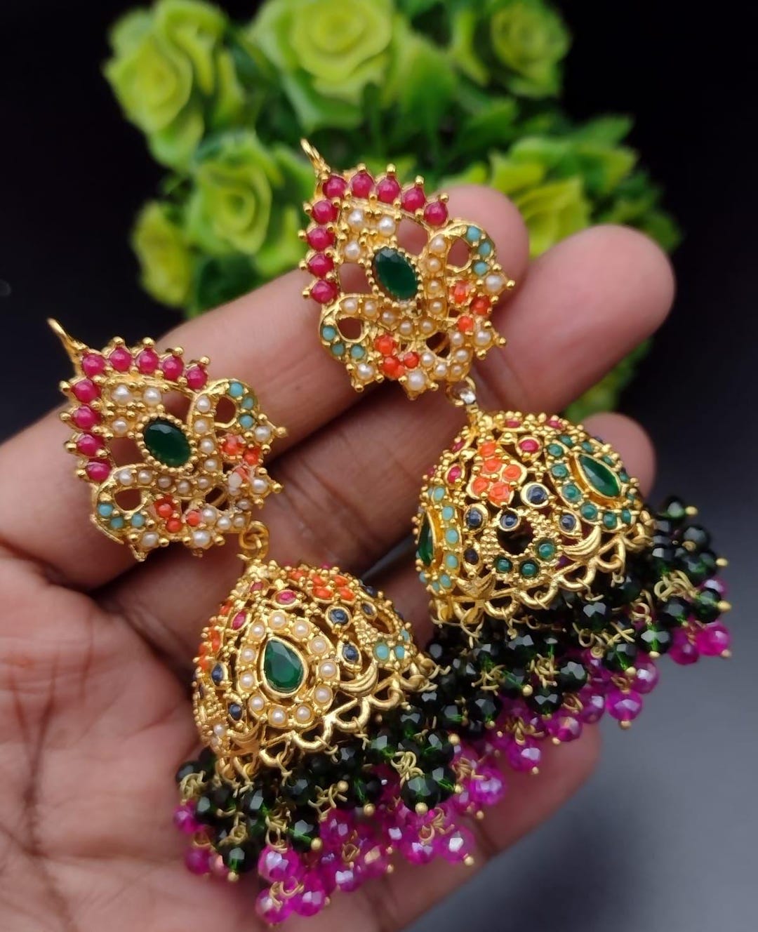 Earings / Nauratan Jhumka Earrings Available in 6 Colors / Pakistani ...
