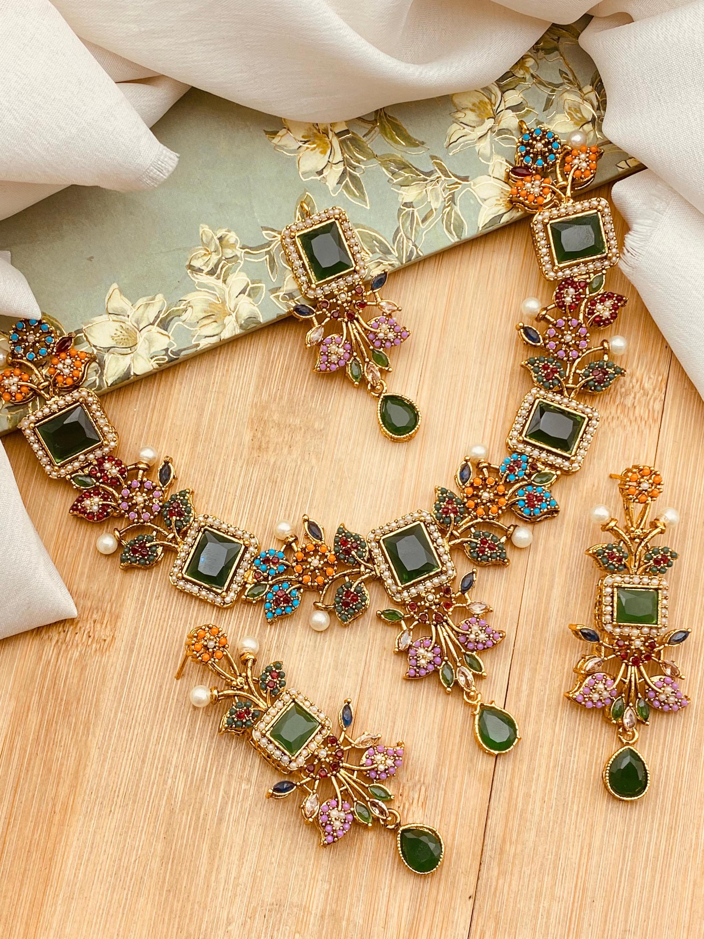 Nauratan Necklace Set, Pakistani Indian Jewelry, Bridal Jewelry ...