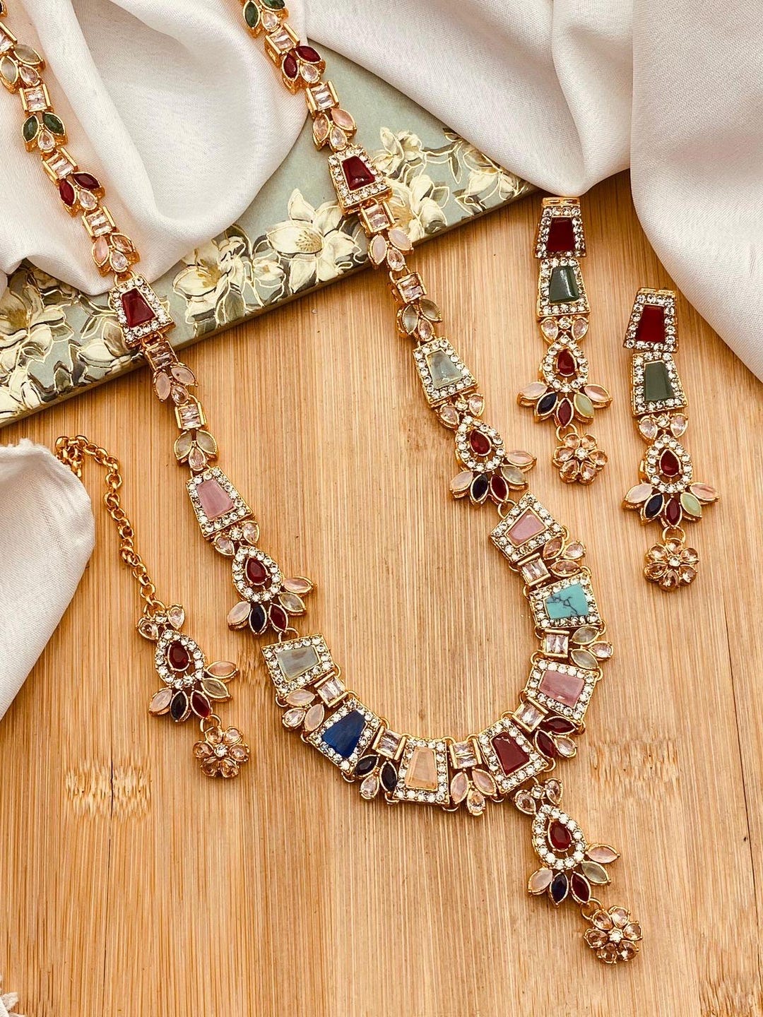 Long Mala Necklace Set 6 Colors Available / Pakistani Indian Jewelry ...