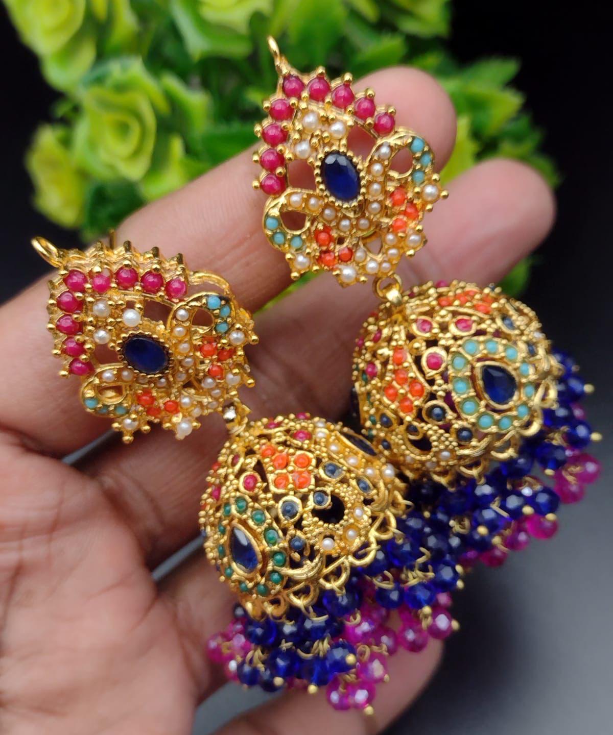 Earings / Nauratan Jhumka Earrings Available in 6 Colors / Pakistani ...