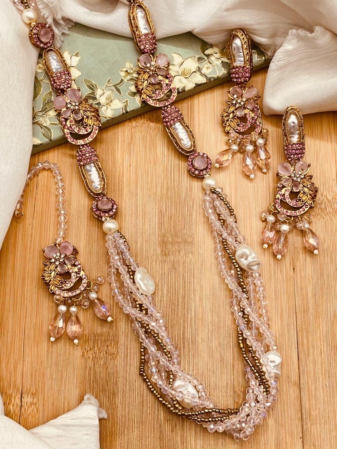 Mala Set, Long Necklace Set Pakistani Indian Jewelry, Turkish Mala Set ...