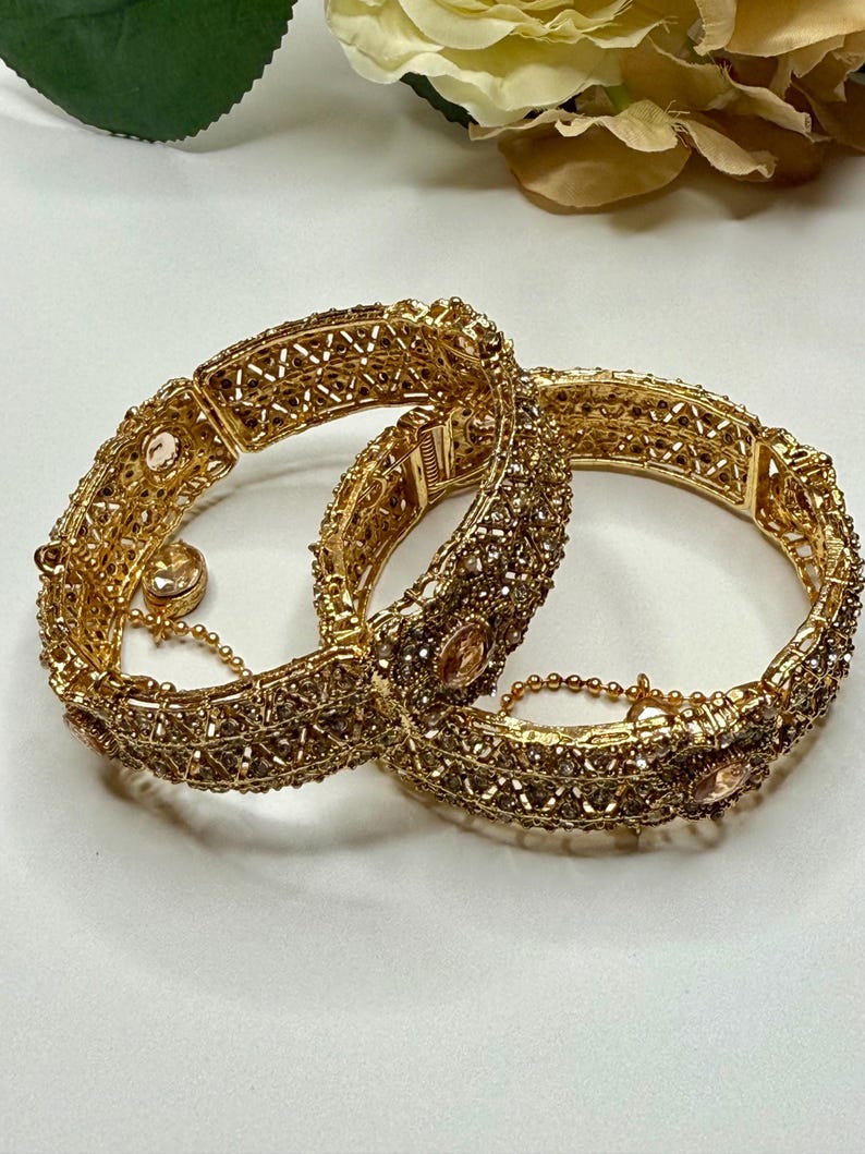 Bangles Gold Plated Nauratan , Openable Bangles, Pakistani Indian ...