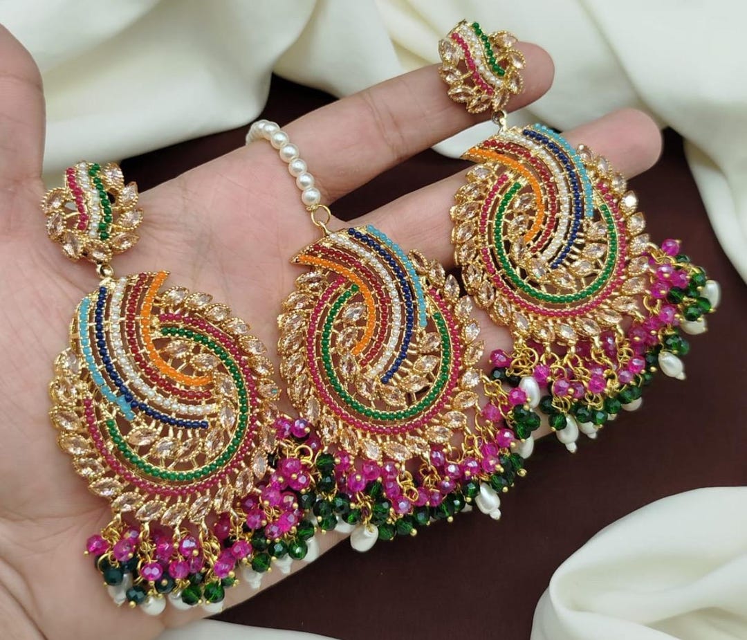 Earings / Nauratan Jhumka Earrings Available in 6 Colors / Pakistani ...