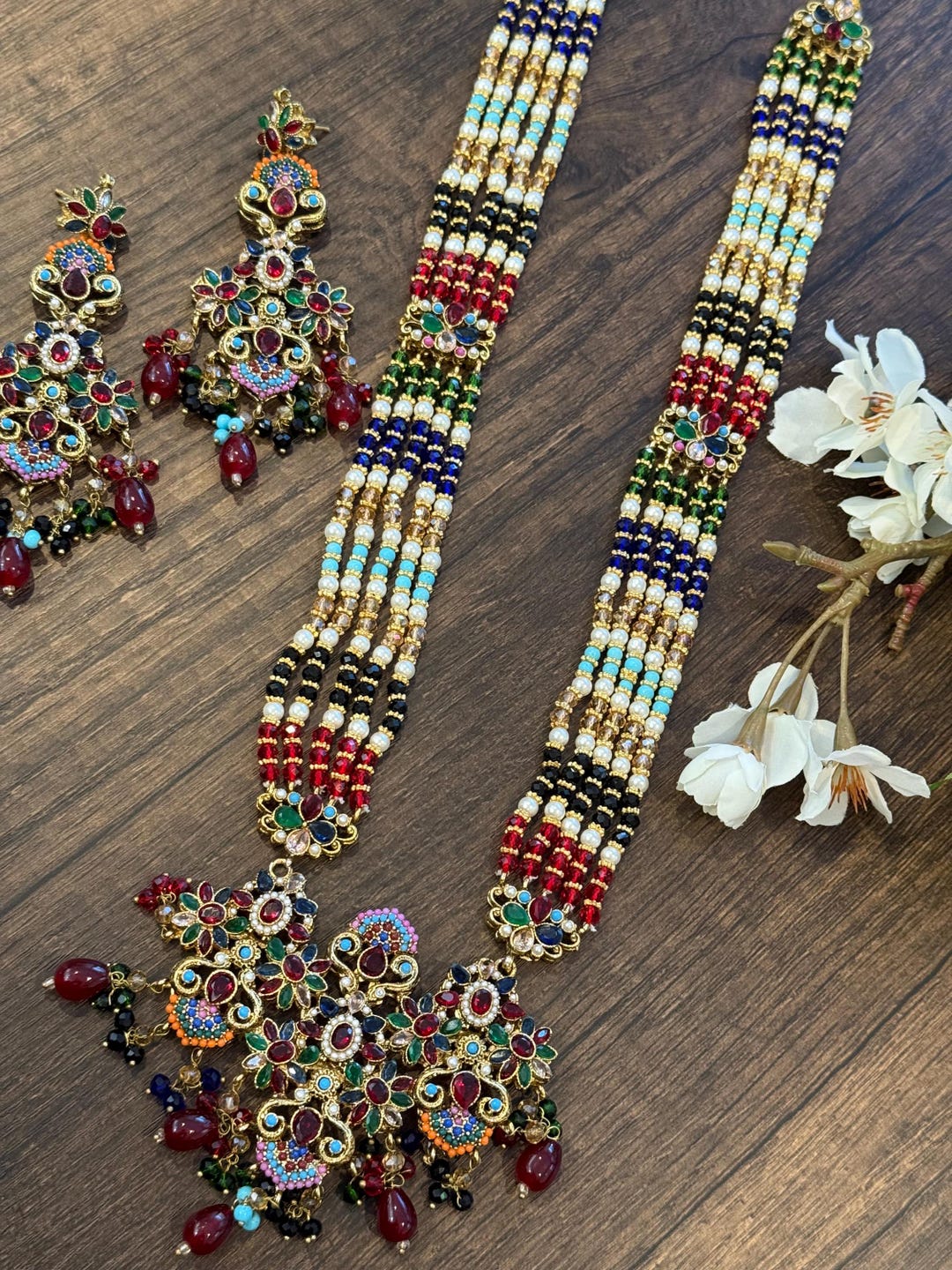 Mala Necklace Set, Pakistani Indian Jewelry Nauratan, Bridal Jewelry ...