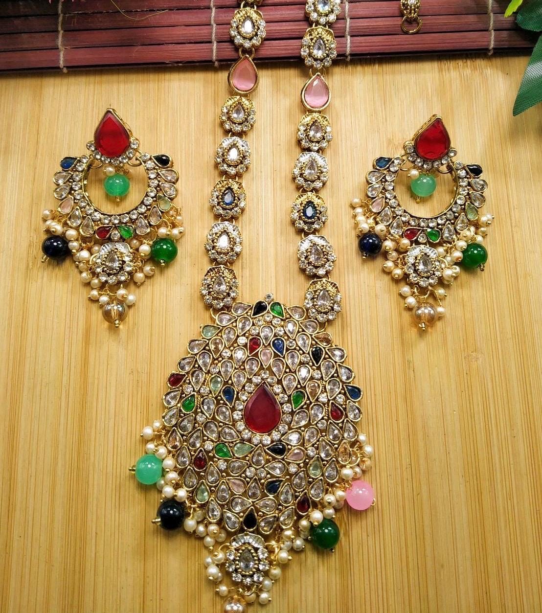 Kundan Long Mala Set Available in 6 Colors / Pakistani Jewelry / Indian ...