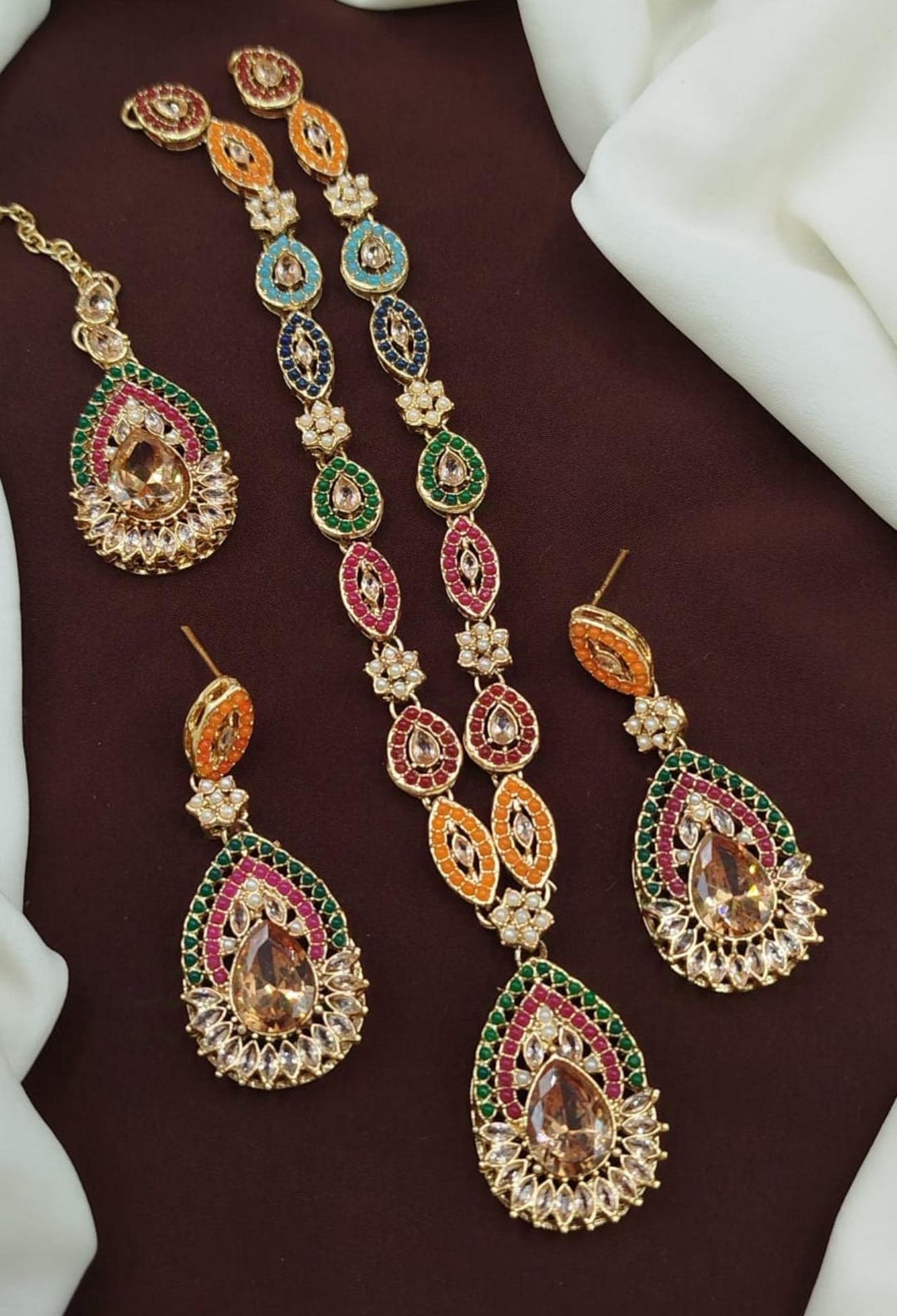 Long Mala Necklace, Nauratan Pakistani Jewelry, Indian Jewelry, Bridal ...