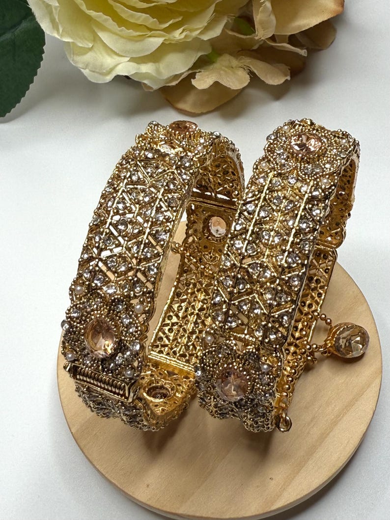 Bangles Gold Plated Nauratan , Openable Bangles, Pakistani Indian Jewelry, Multi Color Stone ...