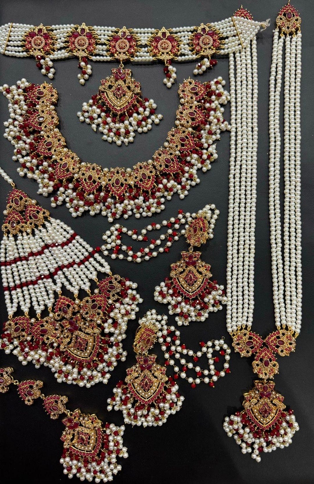 Bridal Complete Set Gold Plated Nauratan / Pakistani Indian Jewelry ...