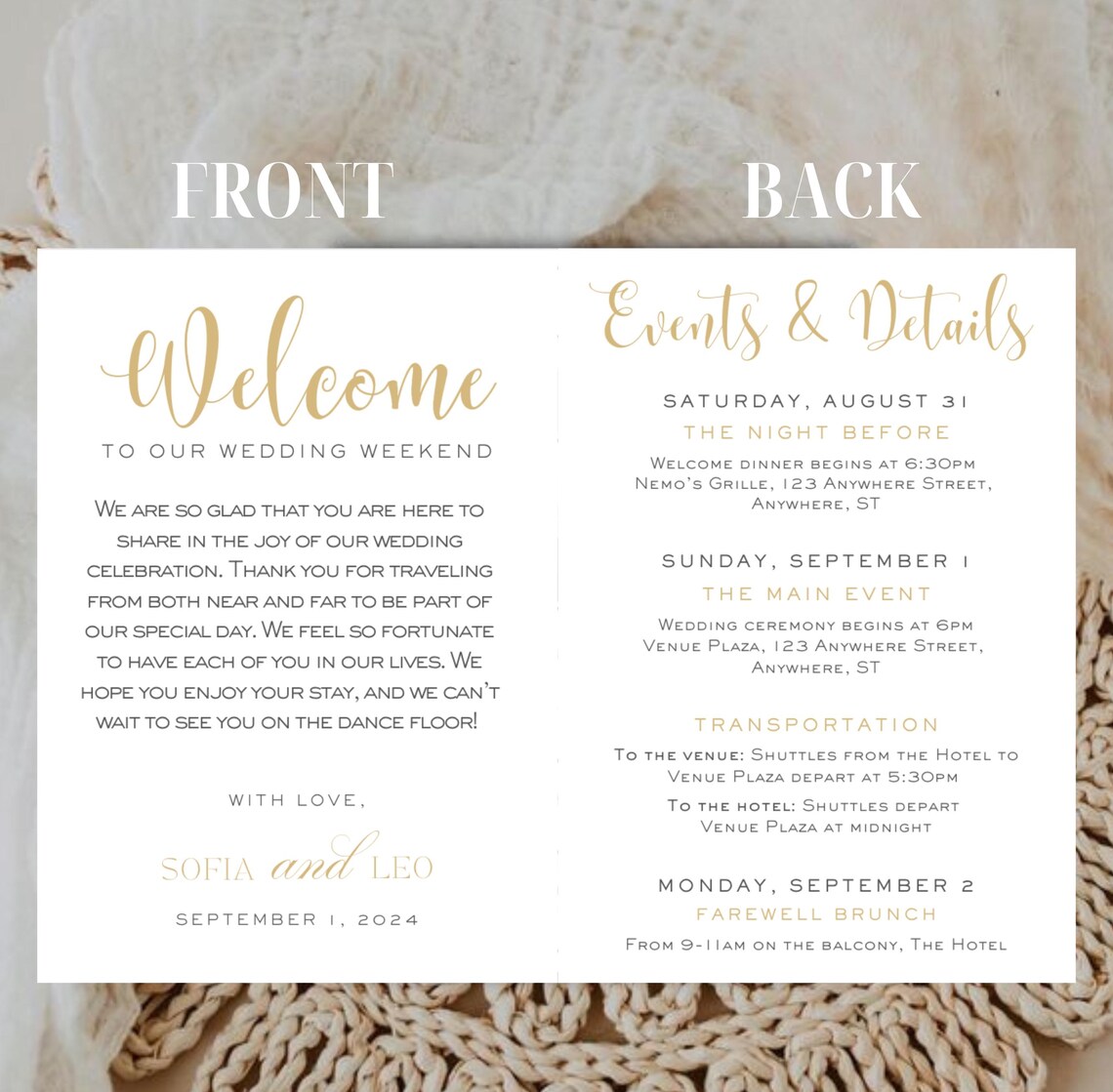 Welcome Cards Front & Back Printable Wedding Sign Templates - Etsy