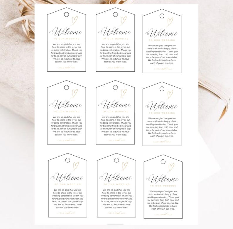 Welcome Tags - Customizable Printable Tags for Wedding Guests - Etsy