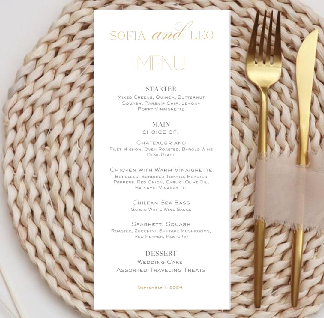 Wedding Menu - Editable Digital Menu Template for Your Reception - Etsy