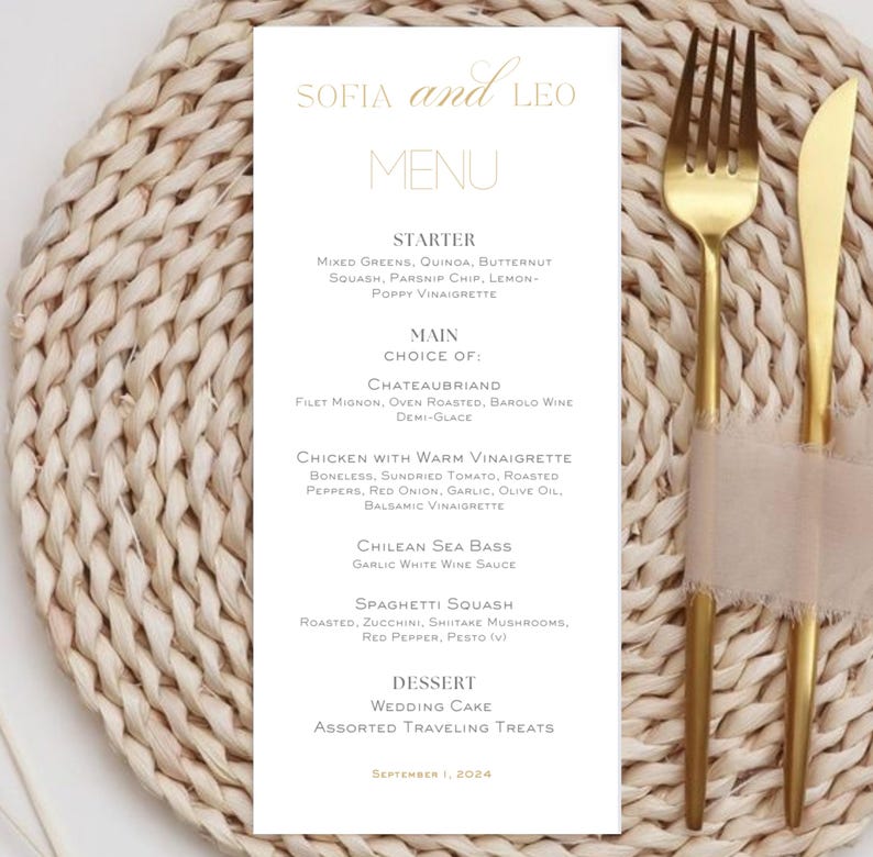 Wedding Menu - Editable Digital Menu Template for Your Reception - Etsy