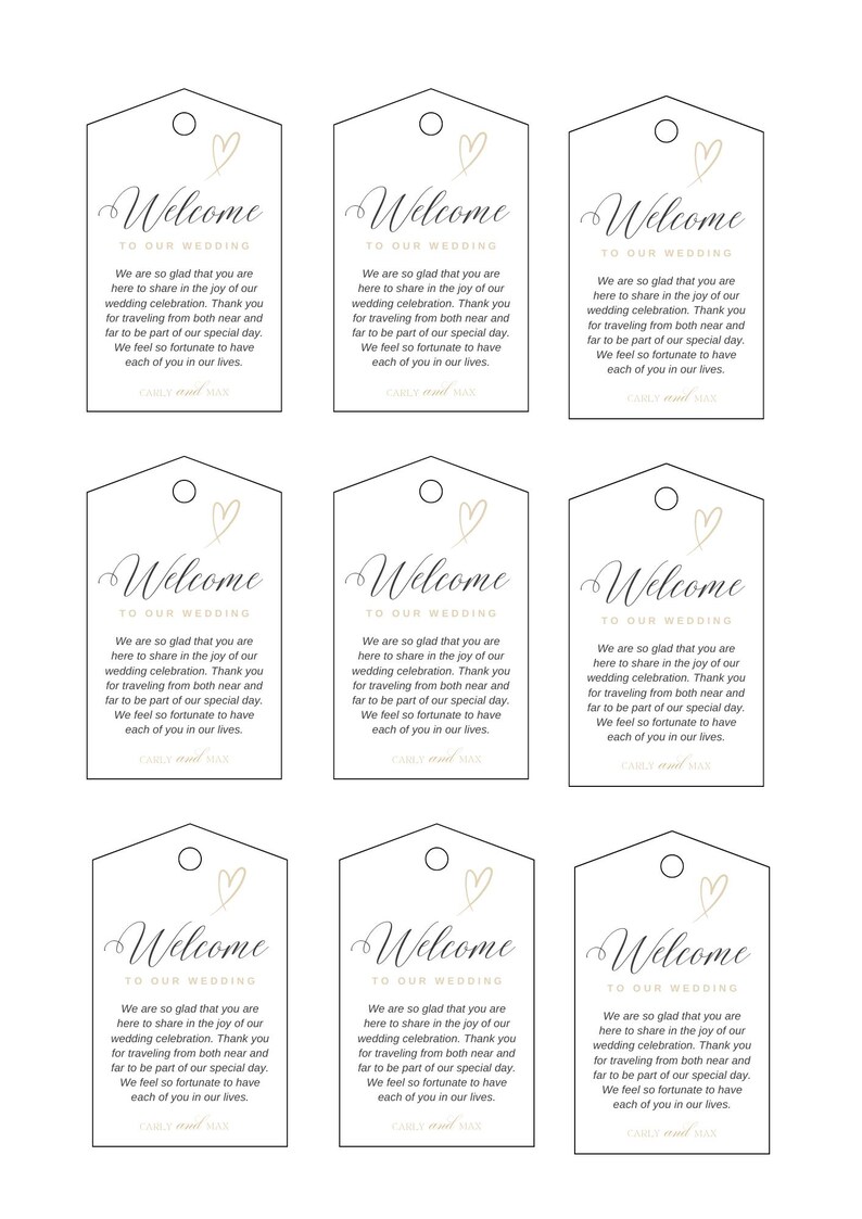 Welcome Tags - Customizable Printable Tags for Wedding Guests - Etsy