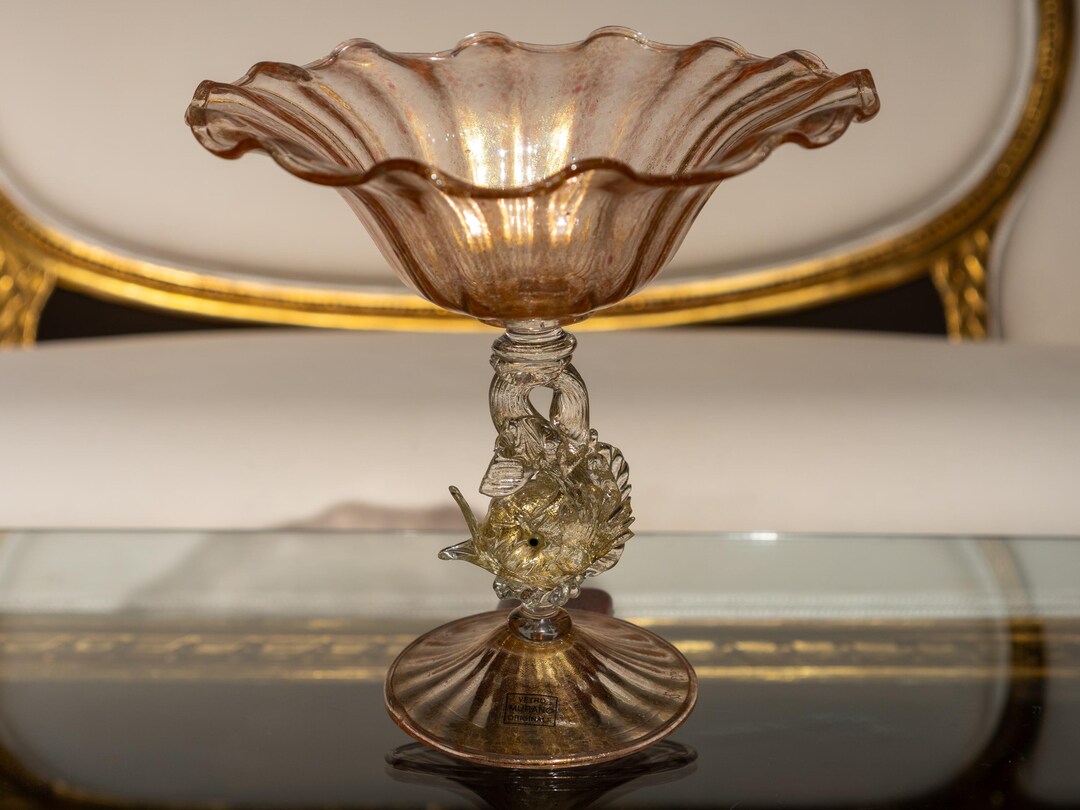 Original Murano Glass Vase With Ornate Fish Design, 23x22 Cm ...