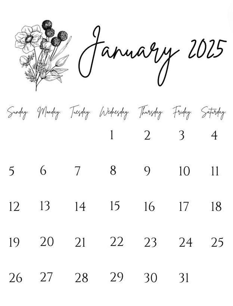 January 2025 Calendar Digital Download - Etsy UK