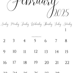 February 2025 B&W Elegant Cursive Calendar Digital Download - Etsy