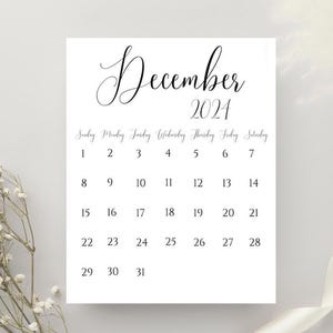 December 2024 B&W Elegant Cursive Calendar Digital Download - Etsy