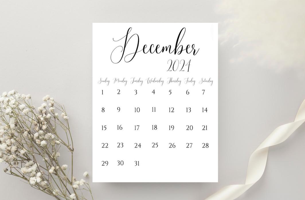 December 2024 B&W Elegant Cursive Calendar Digital Download - Etsy