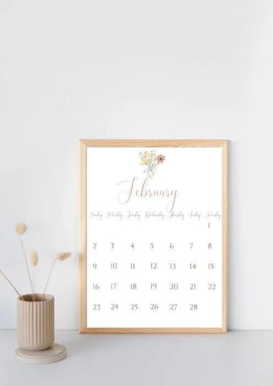 February 2025 Floral Bouquet Calendar, Floral, Bohemian, Boho Calendar ...