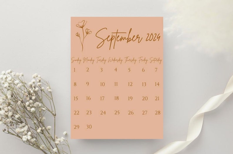 September 2024 Copper Floral Calendar Digital Download - Etsy