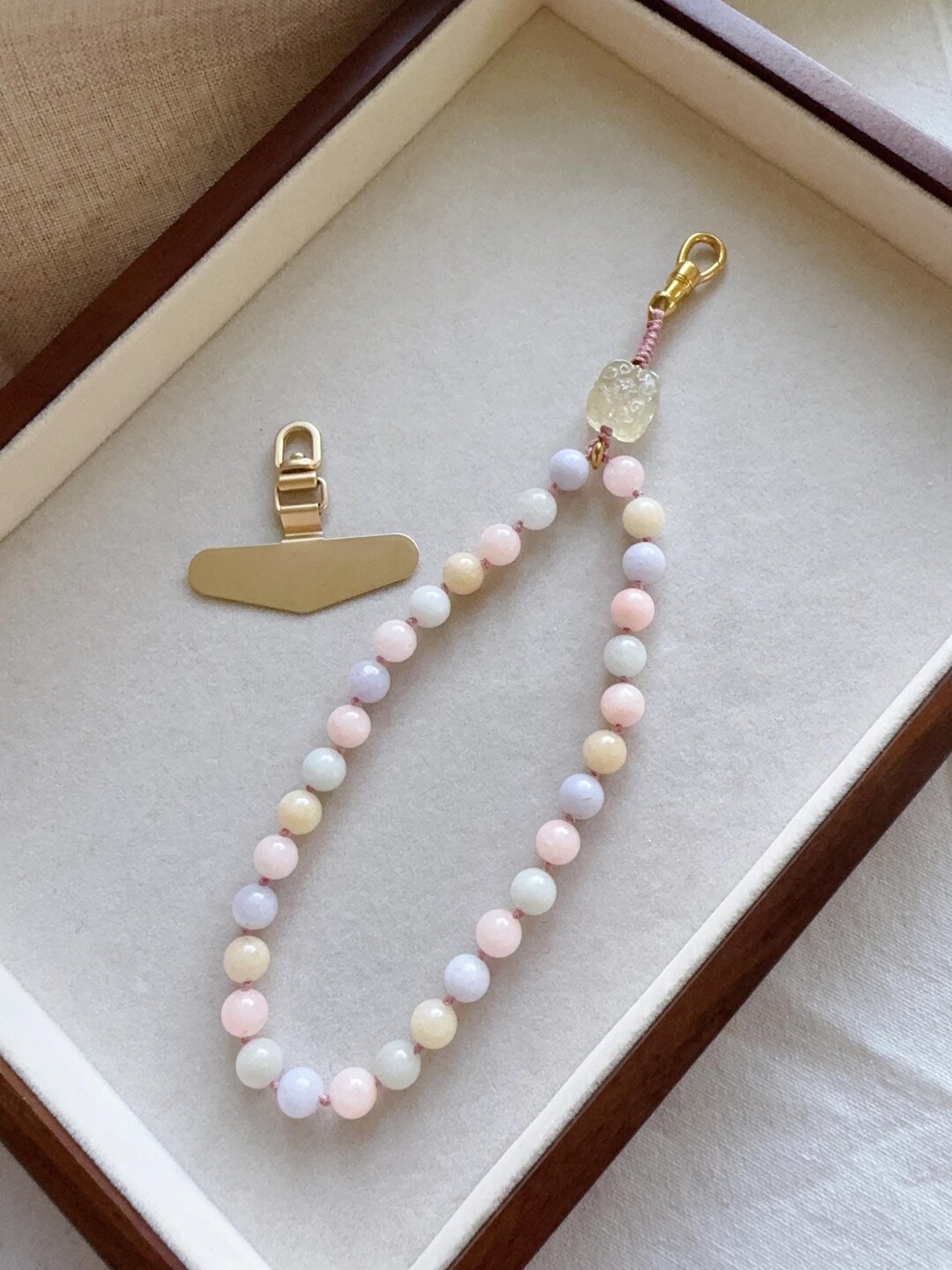 Morganite Lemon Quartz Wrist Mala | Gemstone Phone Charm, Bag Strap ...
