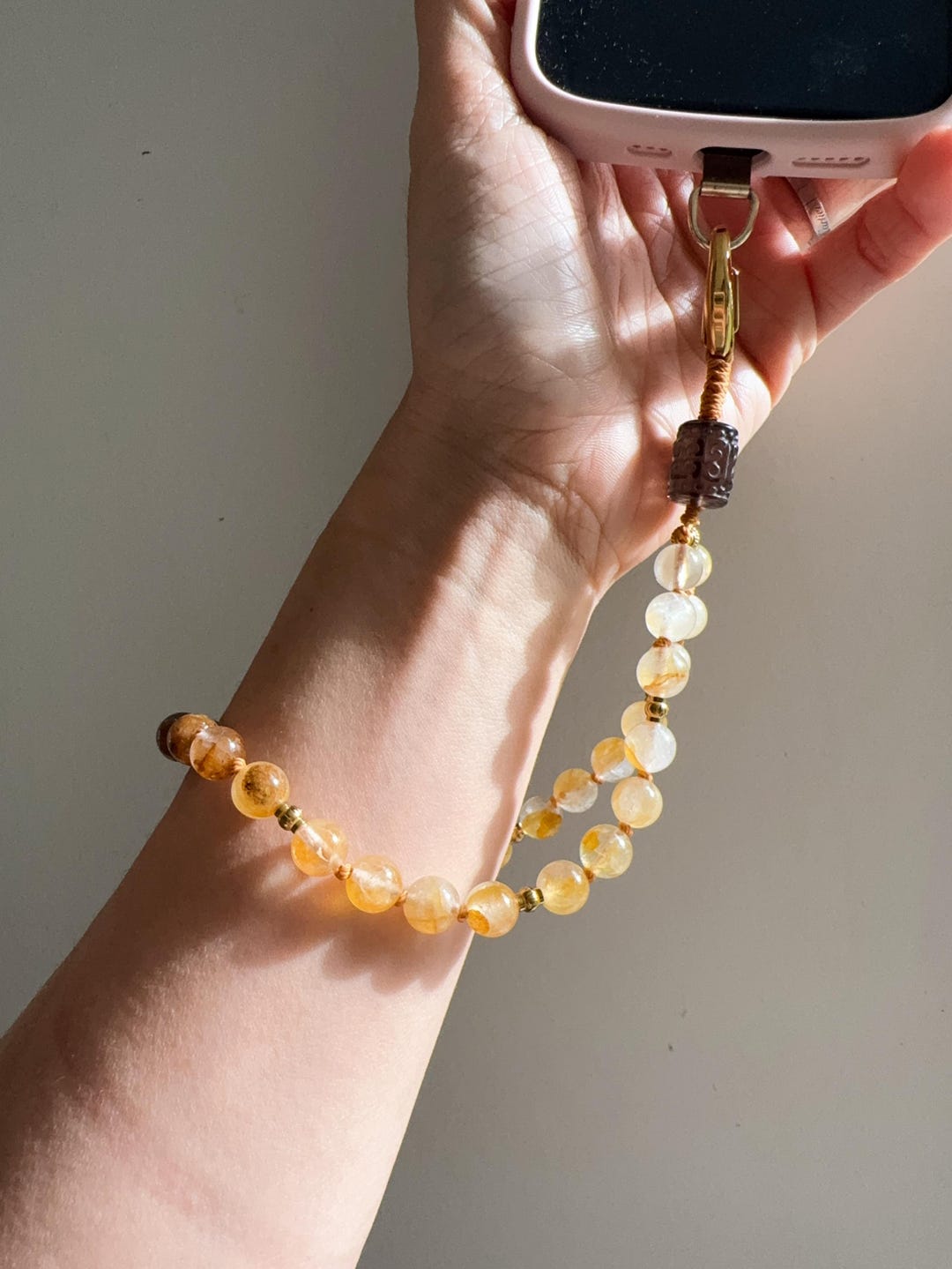 Hematoid Quartz & Ice Obsidian Phone Strap, Mala Beads Wrist Strap ...