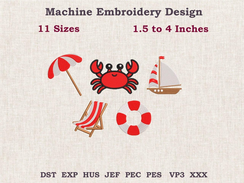 Beach Set Machine Embroidery Designs PES,DST,JEF File (instant Download ...