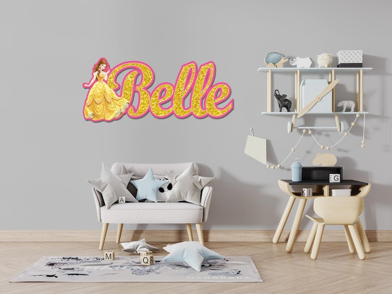 Disney Princess Belle Personalized Kids Room Nursery Custom Name Wooden ...