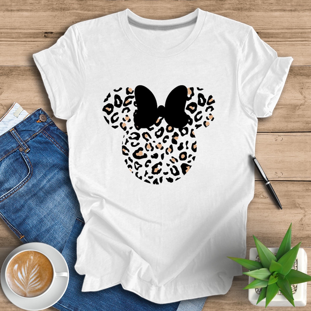 Leopard Minnie Ear Shirt, Leopard Women Shirt, Leopard Print Minnie ...