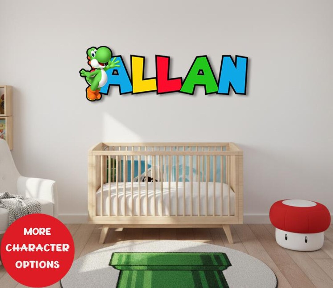 Super Mario Yoshi Custom Name Personalized Kids Room Wooden Wall Decor ...