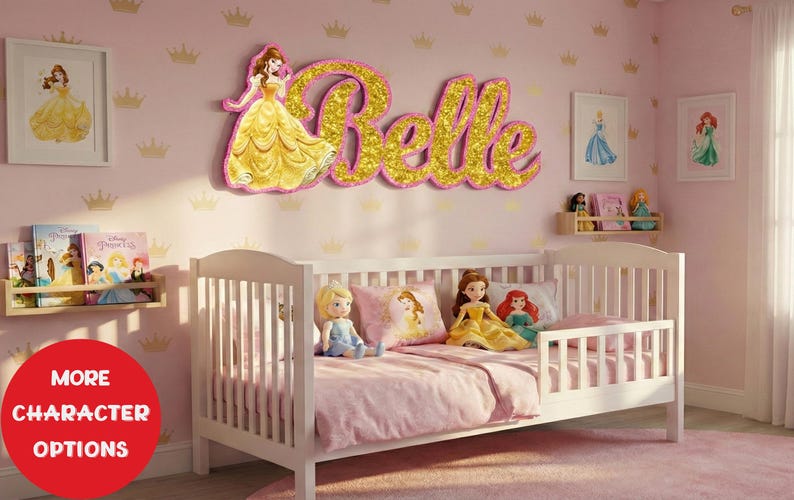 Disney Princess Belle Personalized Kids Room Nursery Custom Name Wooden ...