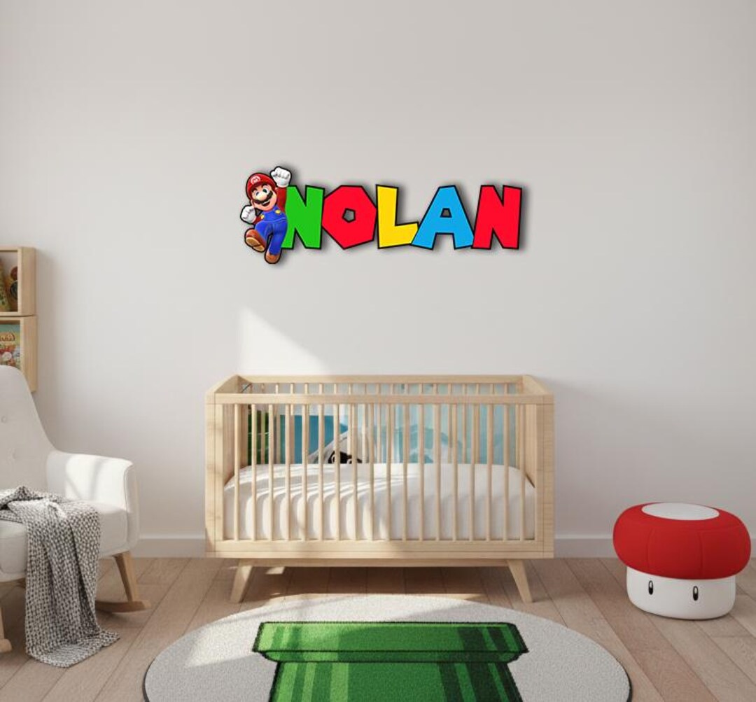 Custom Name Door Sign, Super Mario Personalized Kids Room Wooden Wall ...