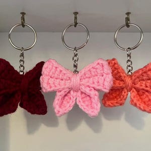 Crochet Bow Keychain, Pink Coquette Bow Bag Keychain Charm, More Colors ...
