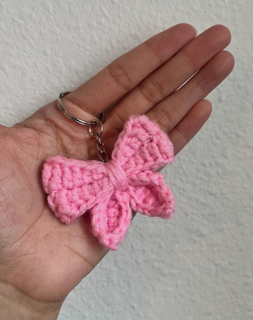 Crochet Bow Keychain, Pink Coquette Bow Bag Keychain Charm, More Colors ...