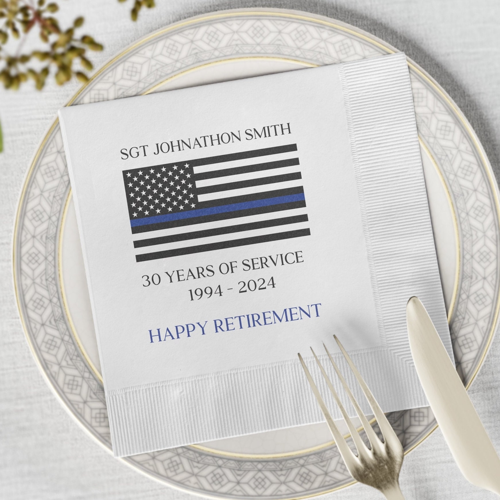 Personalized Police Officer Retirement Napkins, Thin Blue Line, Law ...