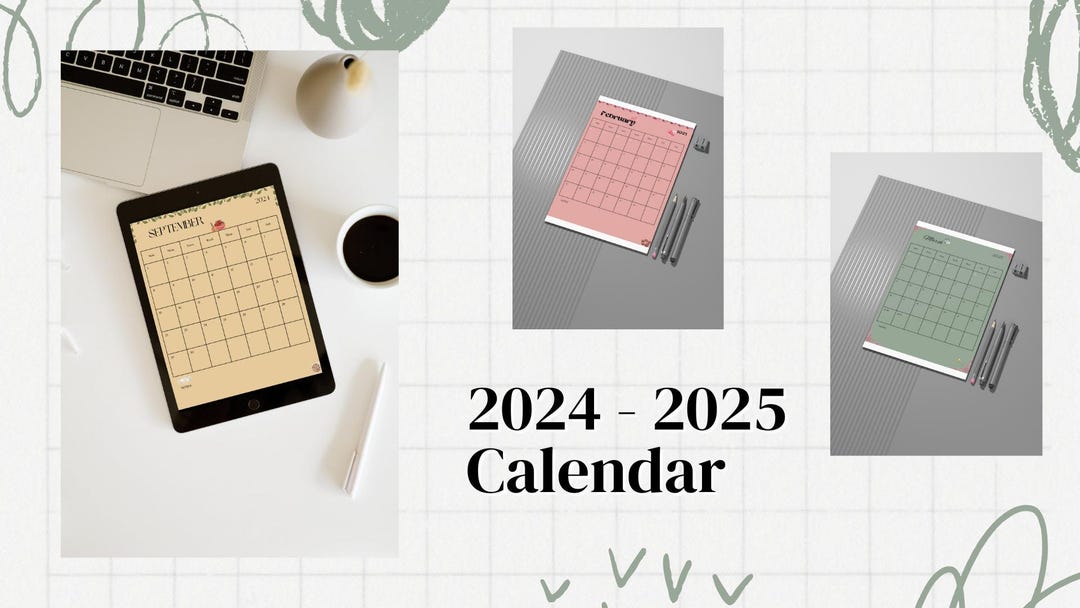 2024 2025 Seasonal Monthly Calendar/planner Portrait Digital Download ...