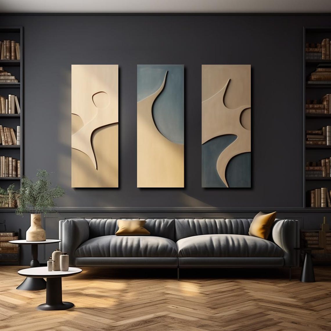 Minimal 3D Wooden Art, Set of 3, Morandi Color Wall Decoration With ...