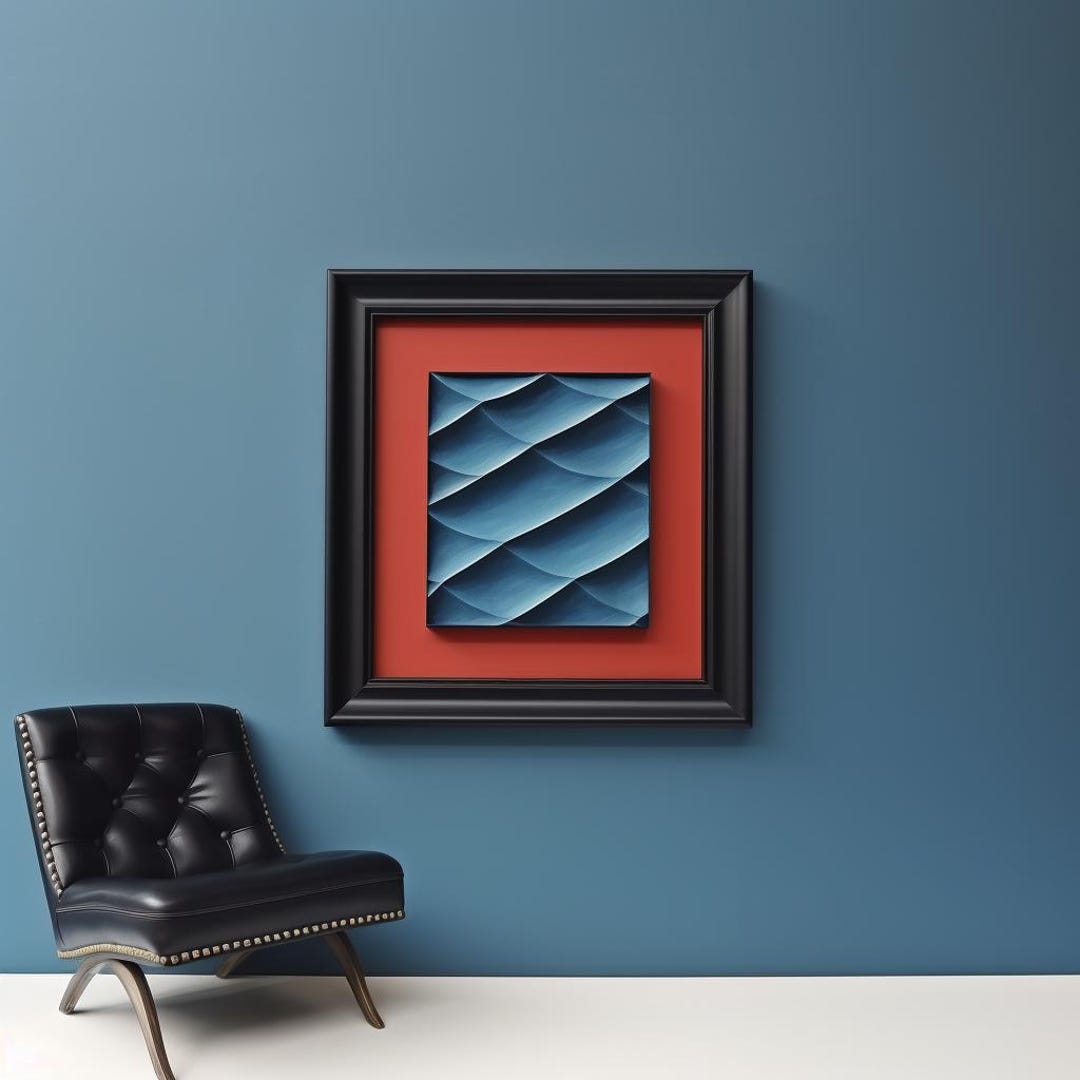 Blue Geometric Shapes With 3D Vision, Black Wooden Frame With Red ...