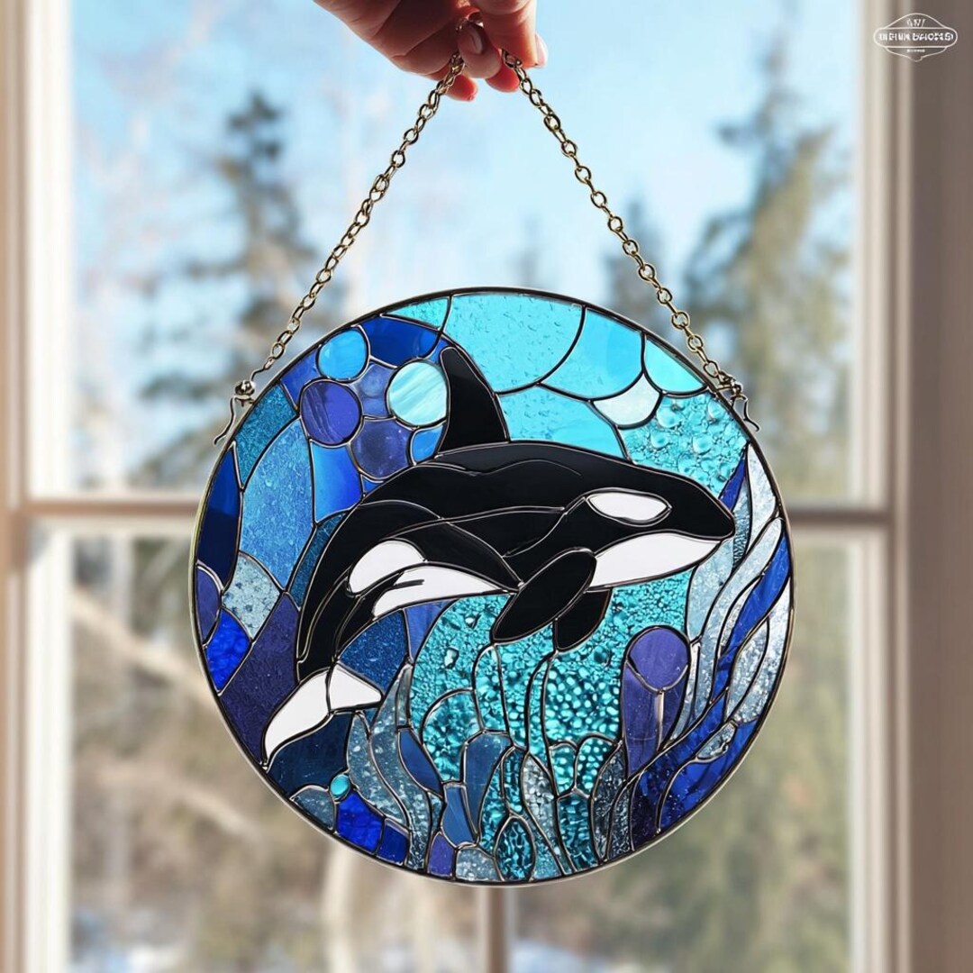 Orca Glass Suncatcher – Killer Whale Window Hanging Ornament, Ocean ...