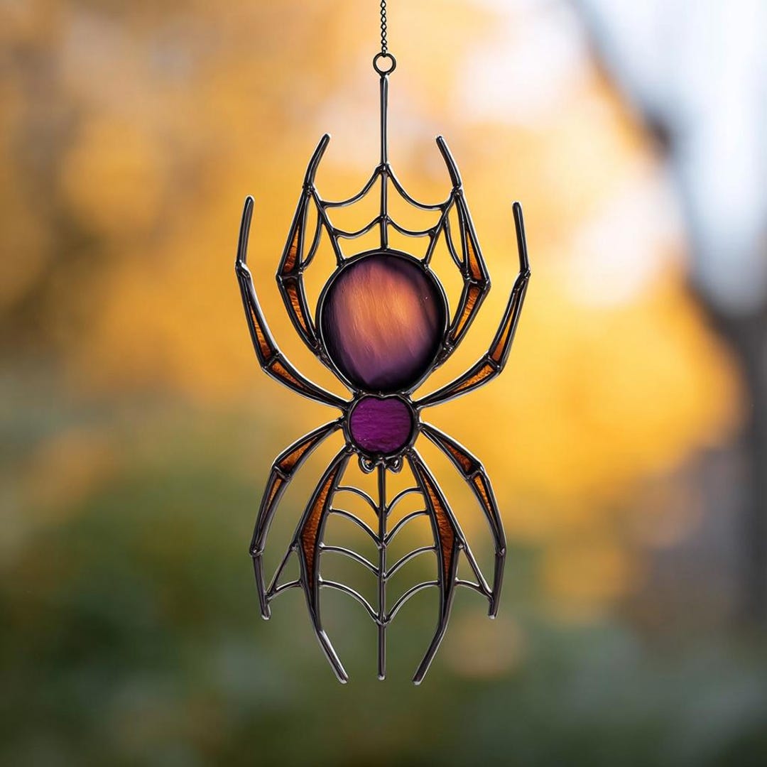 Spider Stained Glass Suncatcher: Halloween Window Decoration - Etsy