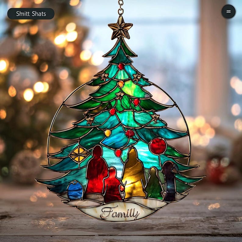 Personalized Family Christmas Tree Suncatcher: Custom Stained Glass ...